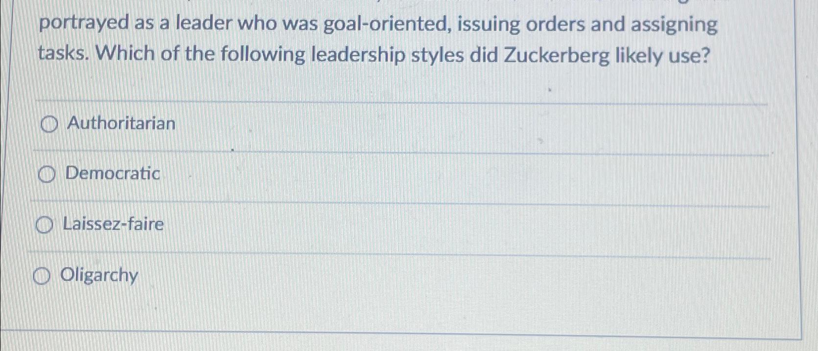 Solved portrayed as a leader who was goal-oriented, issuing | Chegg.com