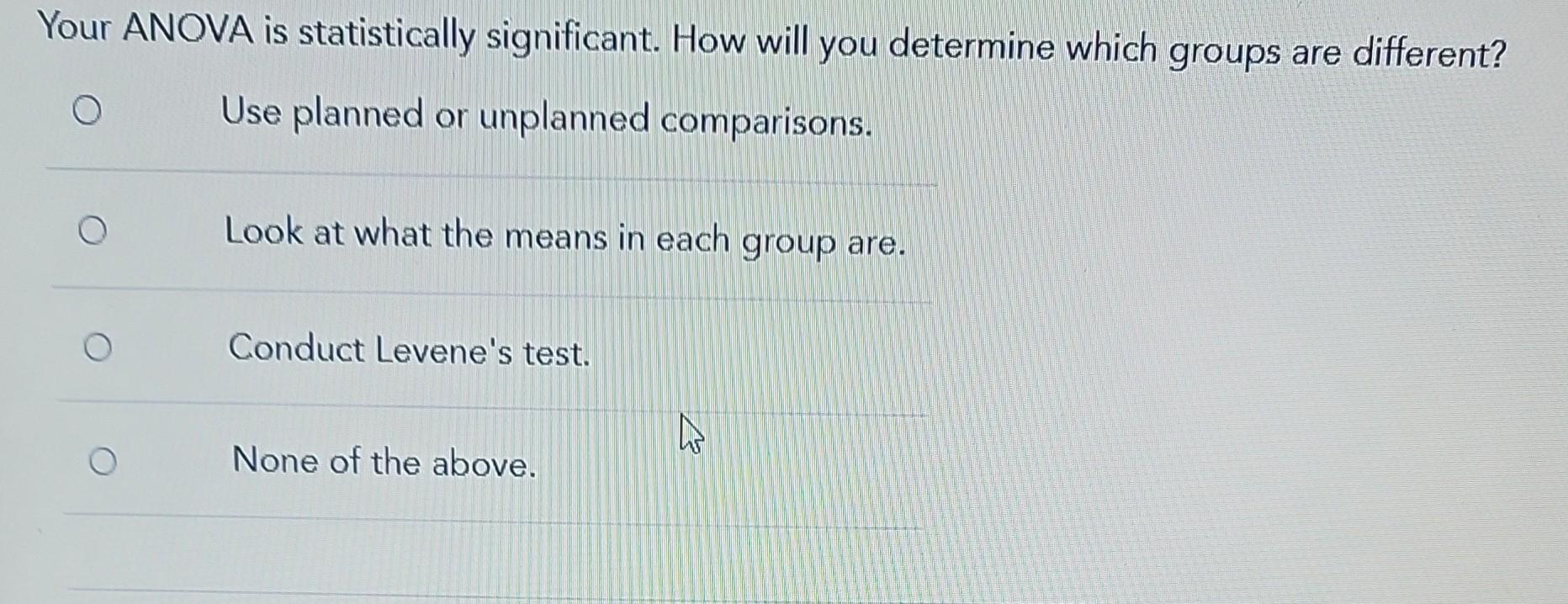 Solved Your ANOVA is statistically significant. How will you | Chegg.com