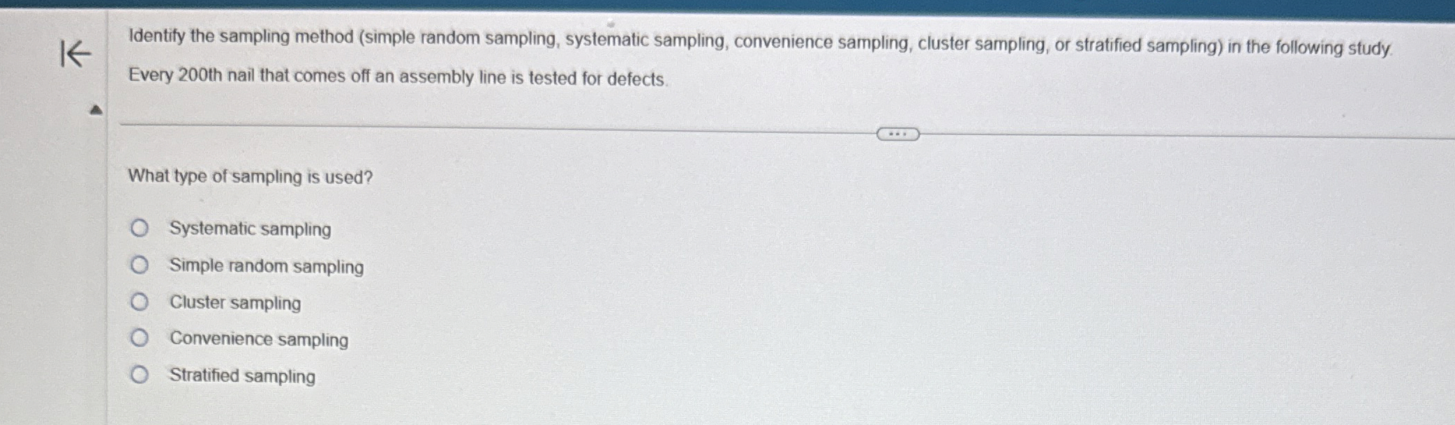 Identify the sampling method (simple random sampling, | Chegg.com
