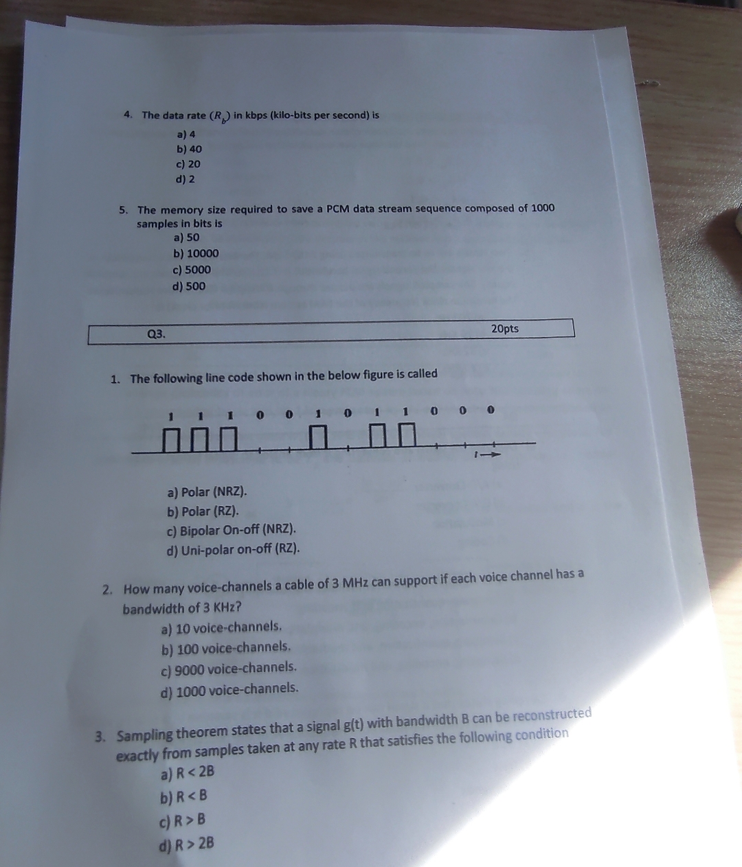Solved The data rate (Rb) ﻿in kbps (kilo-bits per second) | Chegg.com