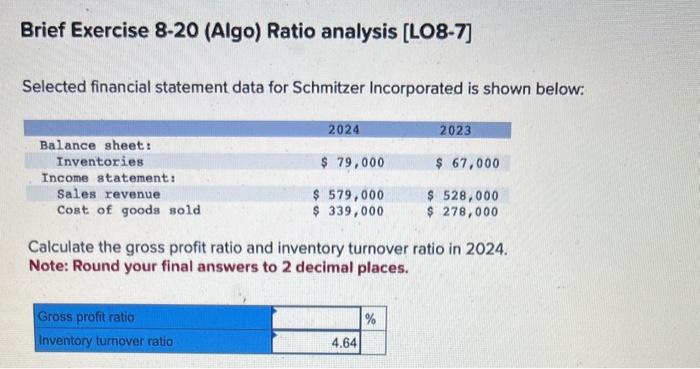 Solved Brief Exercise 8-20 (Algo) Ratio analysis [LO8-7] | Chegg.com