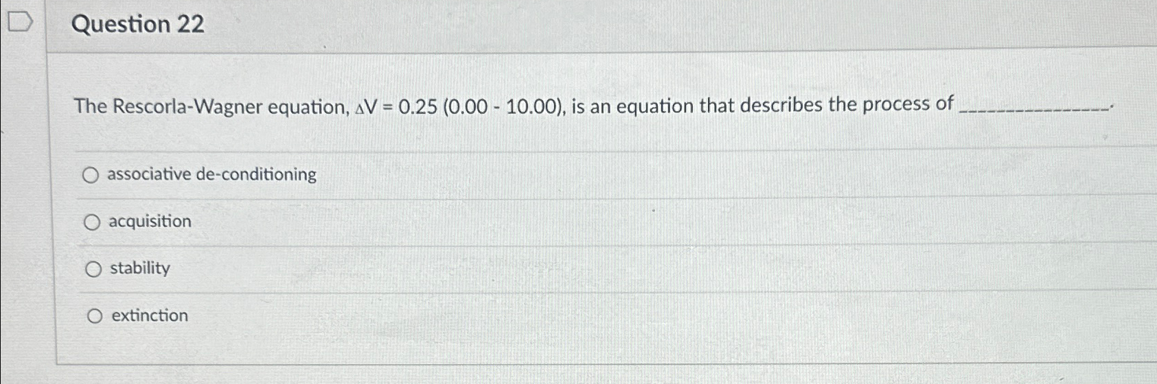 Solved Question 22The Rescorla-Wagner equation, | Chegg.com