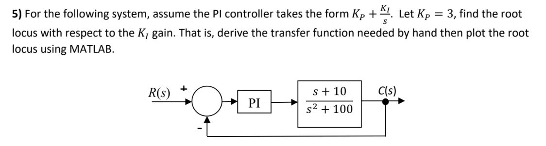 Solved For the following system, assume the PI controller | Chegg.com