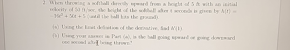 Solved When throwing a softball directly upward from a | Chegg.com
