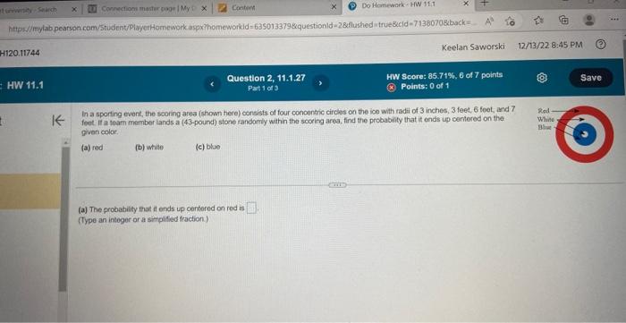 Solved In a sporing evert, the scoring area (shown here) | Chegg.com