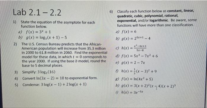 Solved Lab 2.1−2.2 6) Classify each function below as | Chegg.com