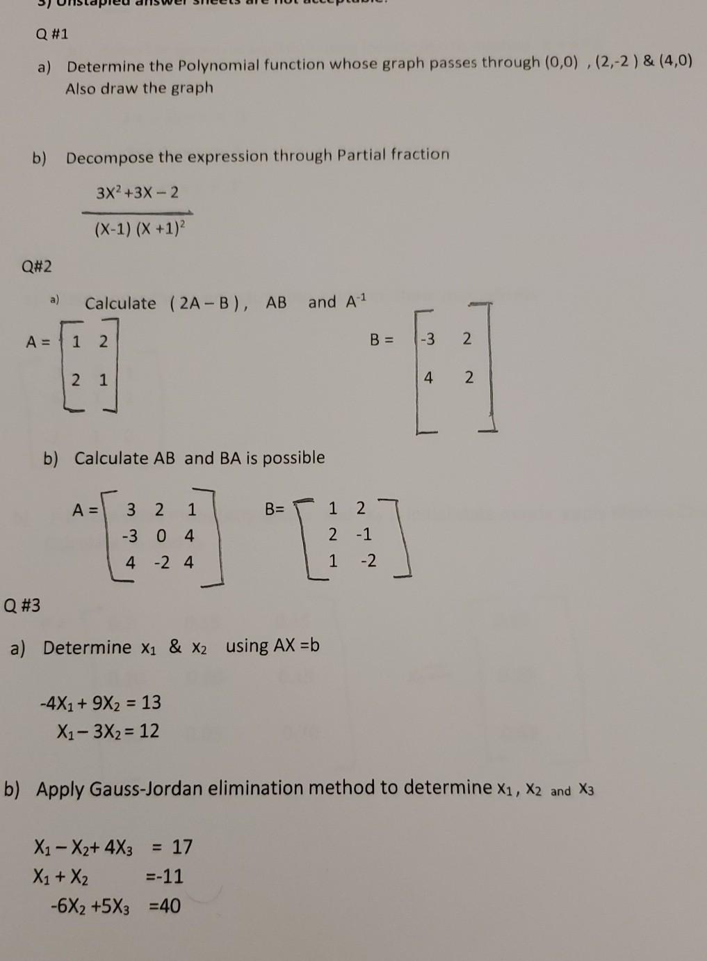 Solved Q 1 A Determine The Polynomial Function Whose Graph 0139