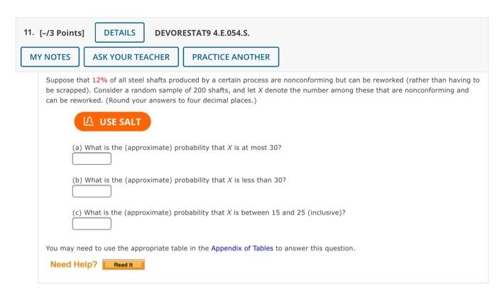 Solved 11. (-/3 Points) DETAILS DEVORESTAT9 4.E.054.S. MY | Chegg.com Solved 11. (-/3 Points) DETAILS DEVORESTAT9 4.E.054.S. MY | Chegg.com