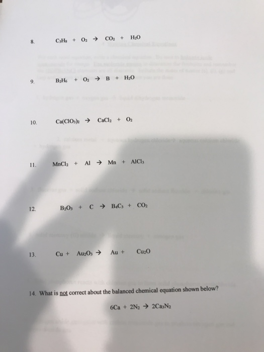 Solved HO 8 CH, + O, CO2 + 9. BH + O → B + H2O 10. Ca(CIO)2 | Chegg.com