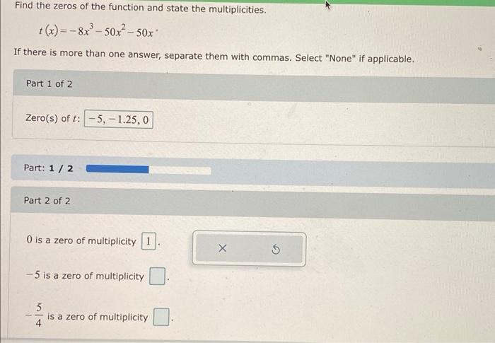 Solved Find the zeros of the function and state the | Chegg.com