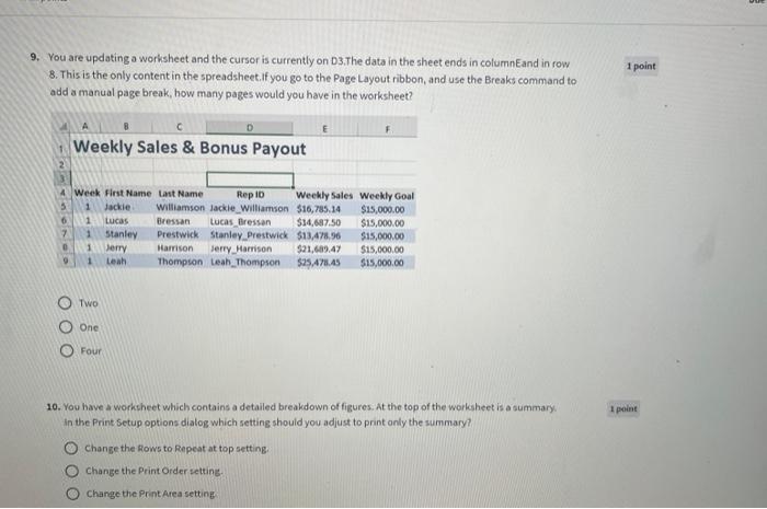 Solved 9. You are updating a worksheet and the cursor is | Chegg.com
