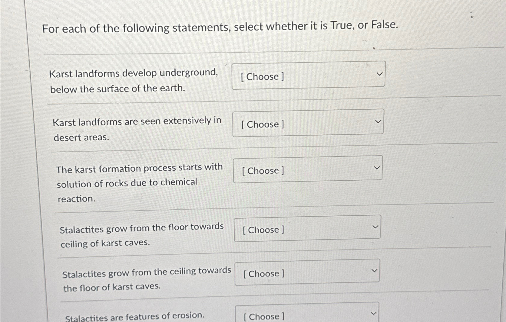 Solved For each of the following statements, select whether | Chegg.com