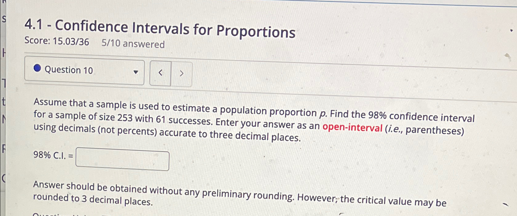 Solved 4.1 - ﻿Confidence Intervals for ProportionsScore: | Chegg.com