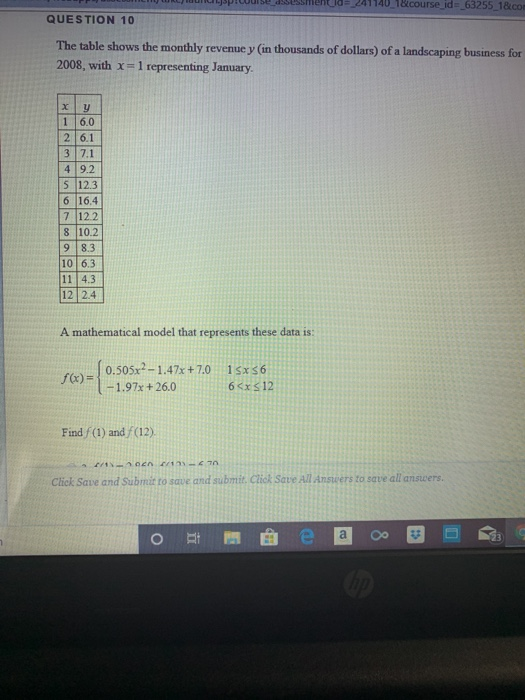 Solved 241140 18course id 63255 18com QUESTION 10 The table | Chegg.com