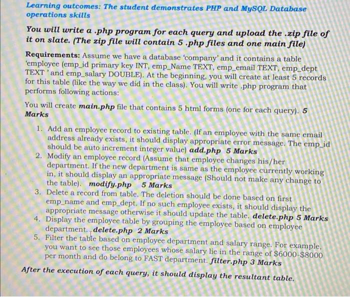 Solved Learning outcomes: The student demonstrates PHP and | Chegg.com