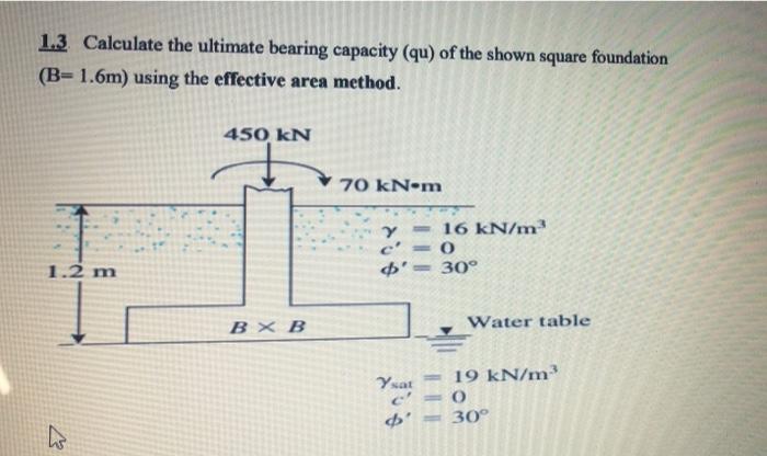 Solved 1.3 Calculate the ultimate bearing capacity (qu) of | Chegg.com