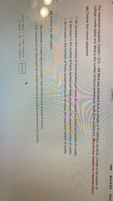 Solved Help Save & Exit Subm The regression equation Credits | Chegg.com