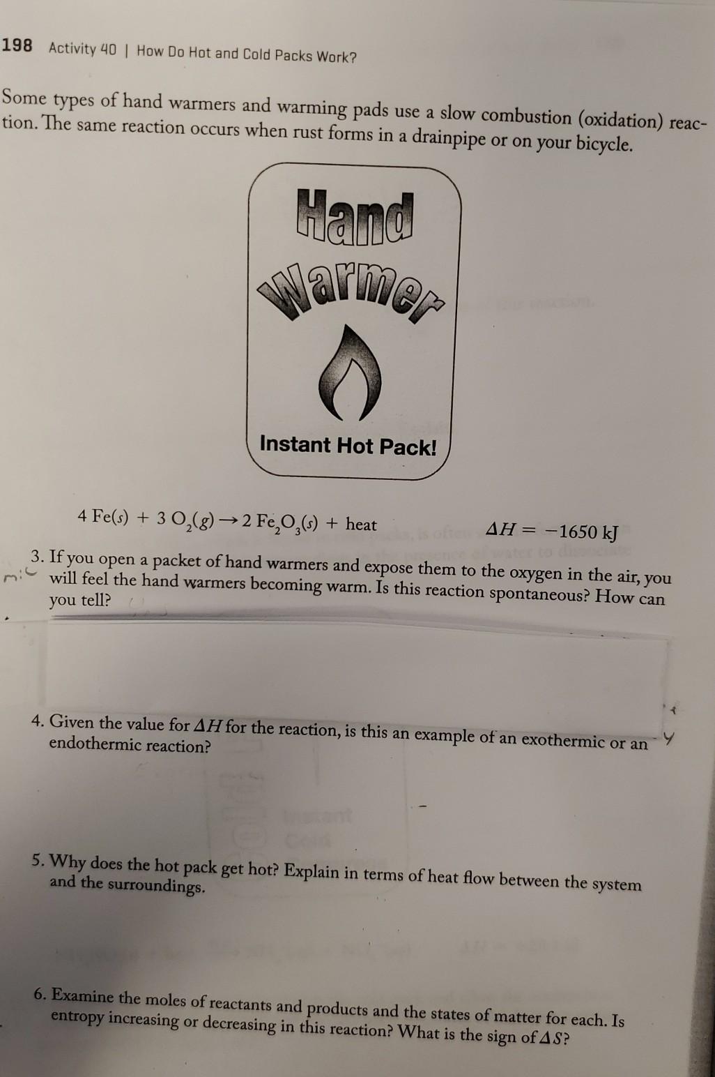Solved 198 Activity 40 | How Do Hot and Cold Packs Work? | Chegg.com