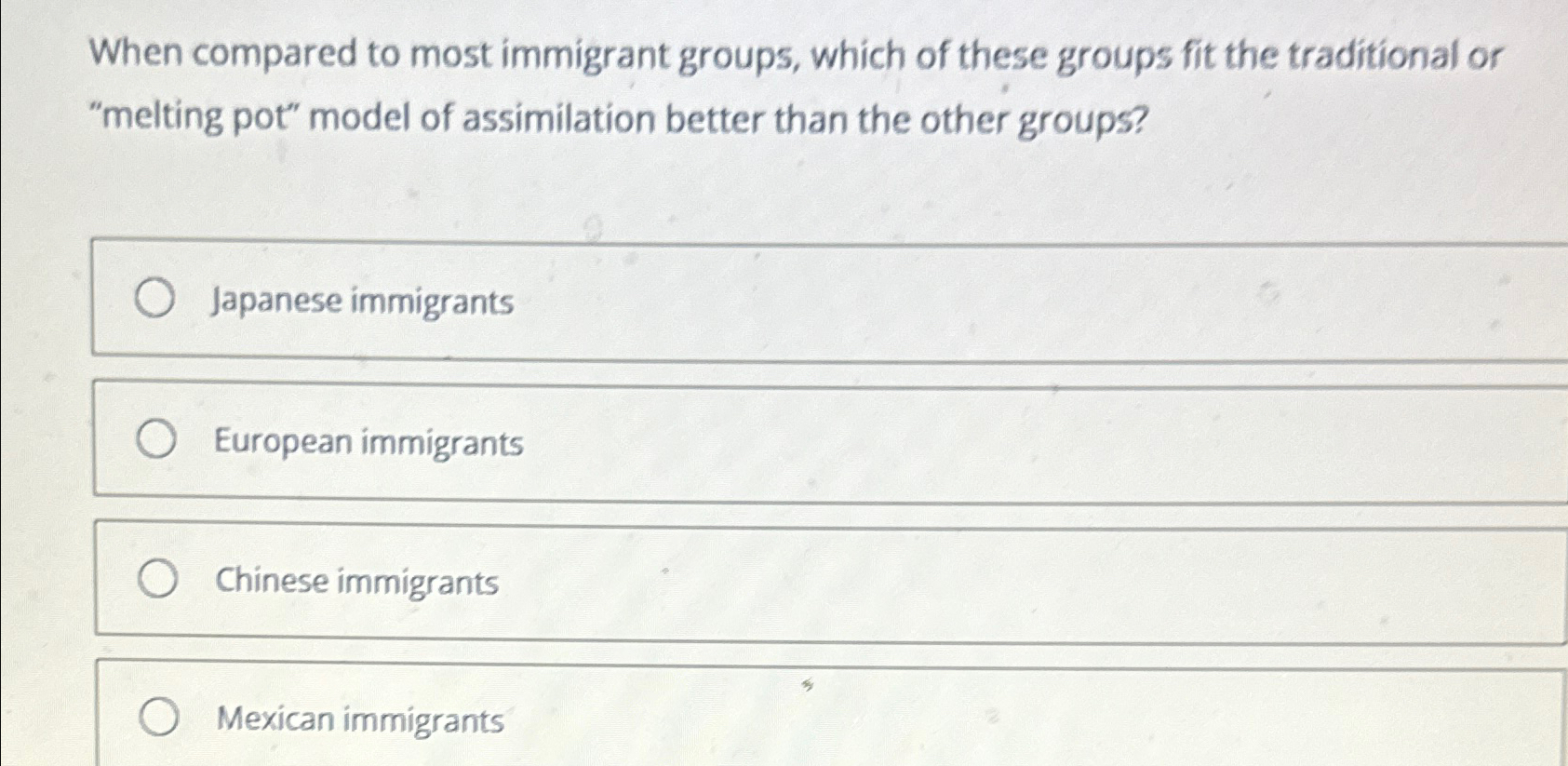 Solved When compared to most immigrant groups, which of | Chegg.com
