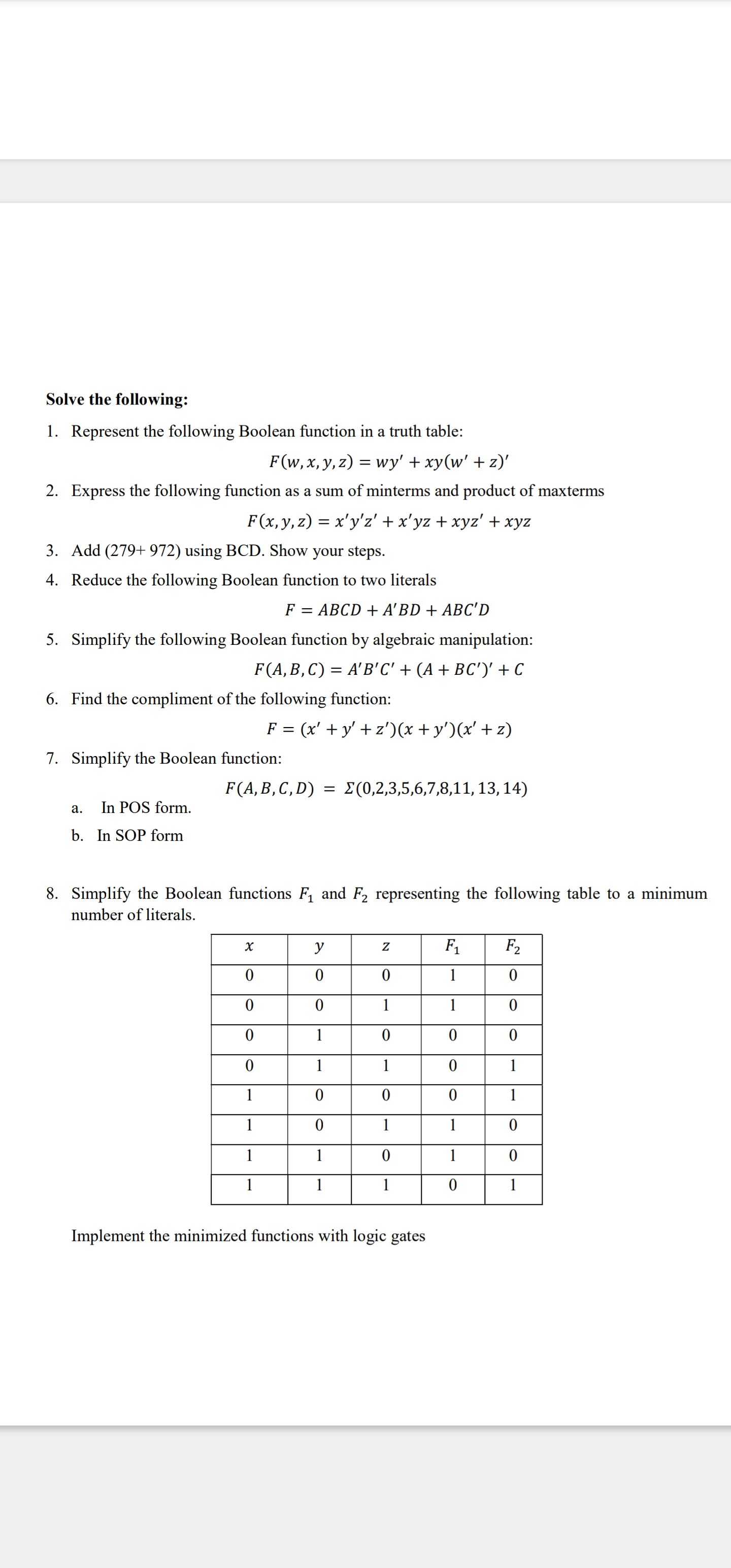 Solved Solve the following:Represent the following Boolean | Chegg.com