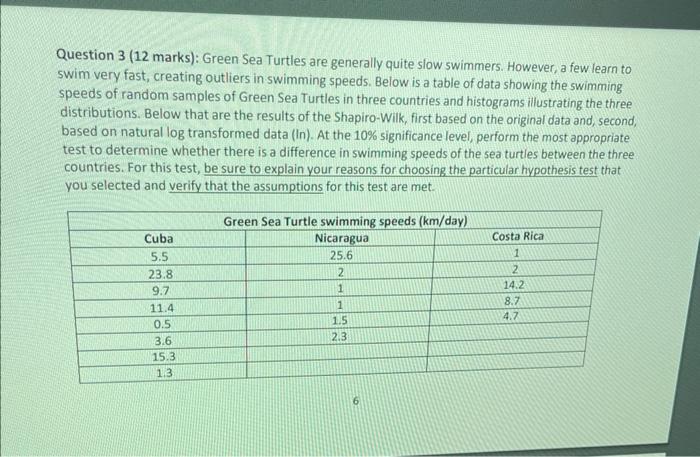 Solved Question 3 (12 marks): Green Sea Turtles are | Chegg.com