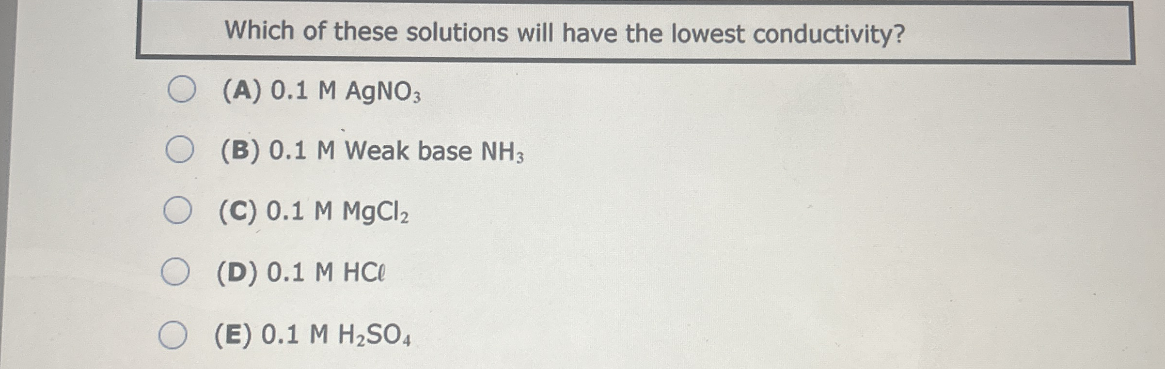 Solved Which of these solutions will have the lowest | Chegg.com
