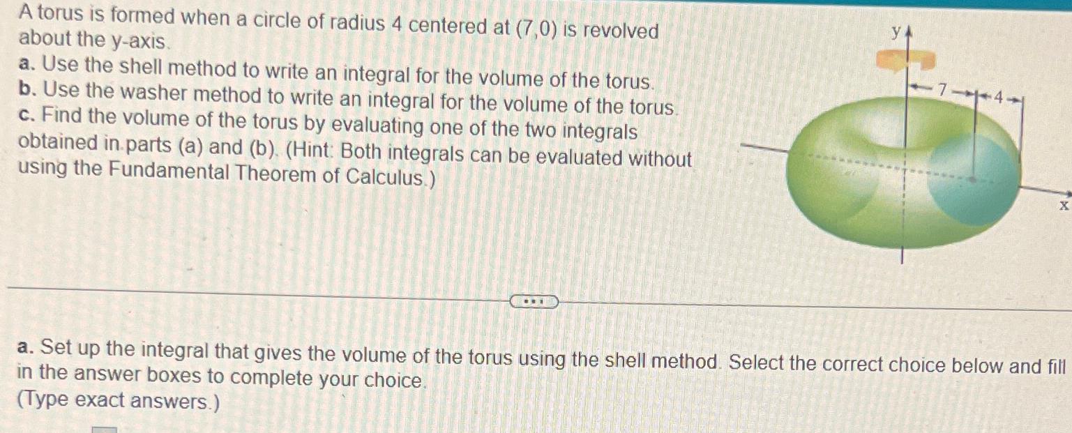 Solved A torus is formed when a circle of radius 4 ﻿centered | Chegg.com