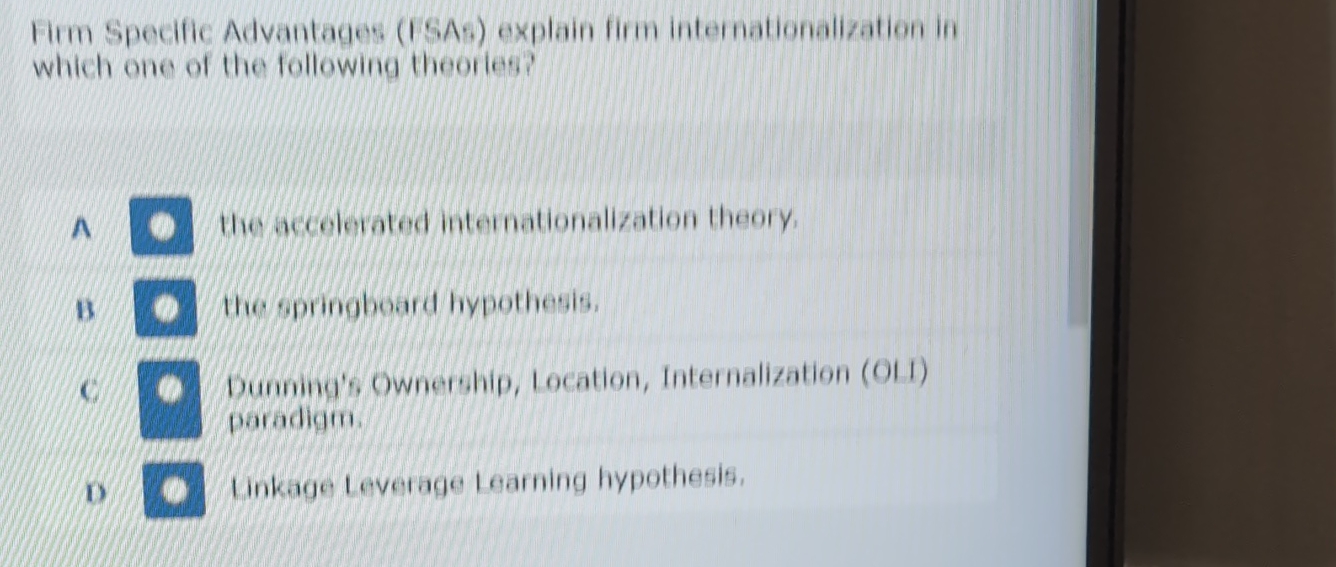 Solved Firm Specific Advantages (1SAs) ﻿explain firm | Chegg.com