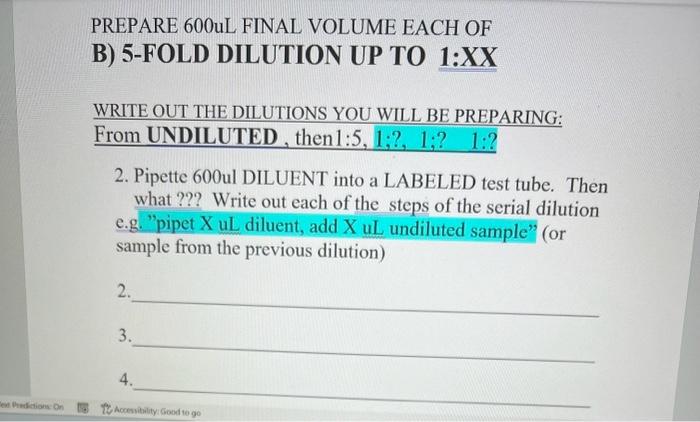 Solved 2. Pipette 600ul DILUENT into a LABELED test tube. | Chegg.com