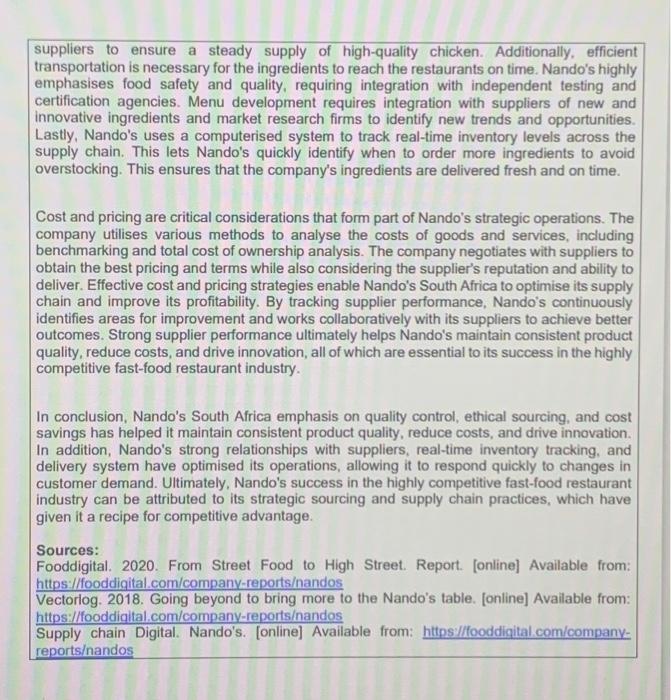 Solved Critically analyse the nando’s case study and | Chegg.com