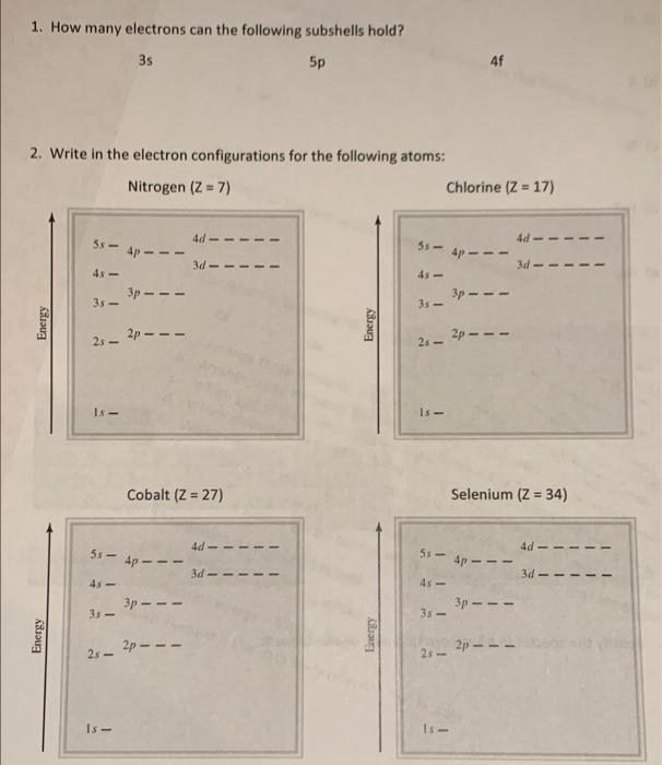 Solved 1. How many electrons can the following subshells | Chegg.com