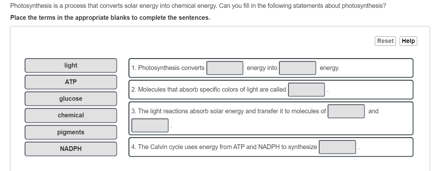 Solved Photosynthesis is a process that converts solar | Chegg.com