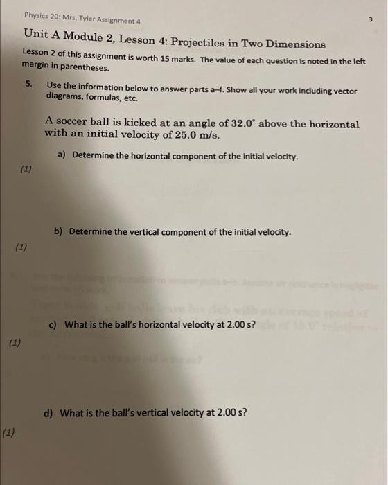 Solved Unit A Module 2, Lesson 4: Projectiles in Two | Chegg.com