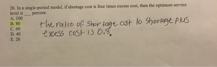 Solved 20. In a single-period model, if shortage cost is | Chegg.com