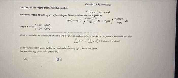 Solved Variation Of Parameters Suppose That The Second Order