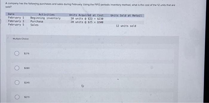 Solved A company has the following purchases and sales | Chegg.com