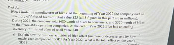 Solved Part A: Bico Limited is manufacturer of bikes. At the | Chegg.com