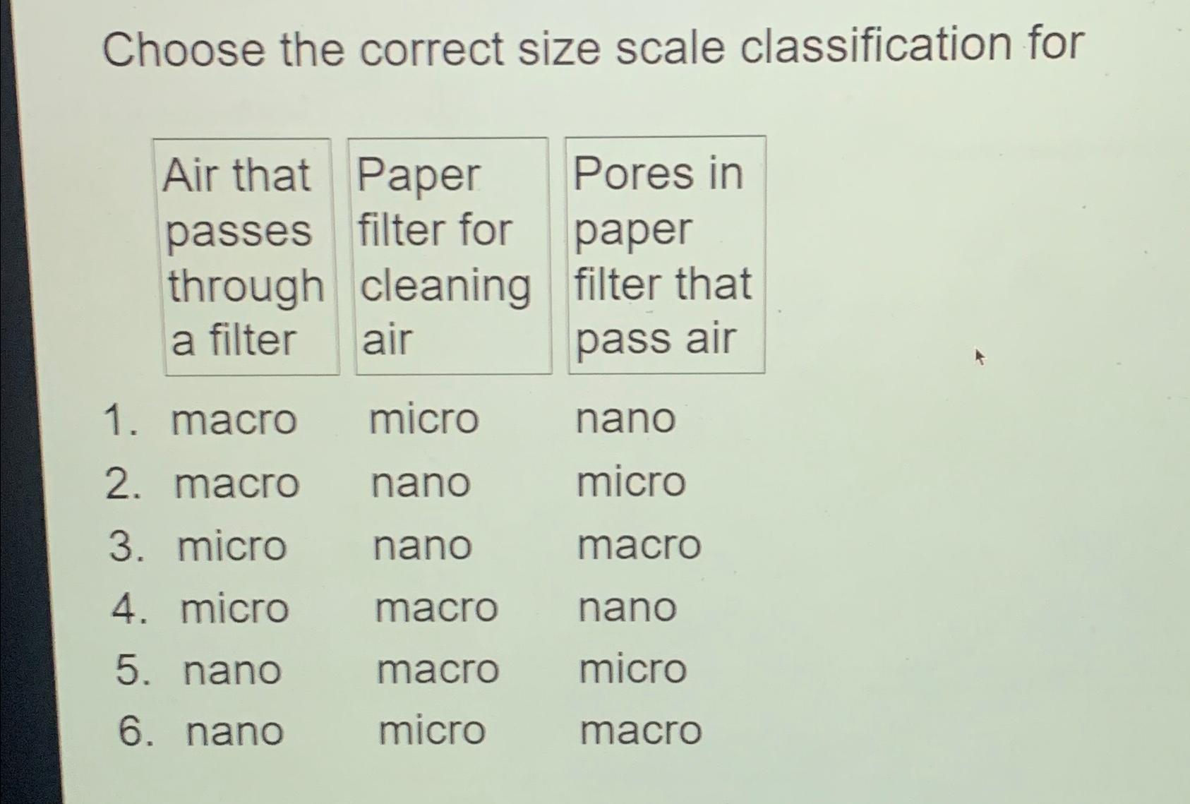 Solved Choose the correct size scale classification | Chegg.com