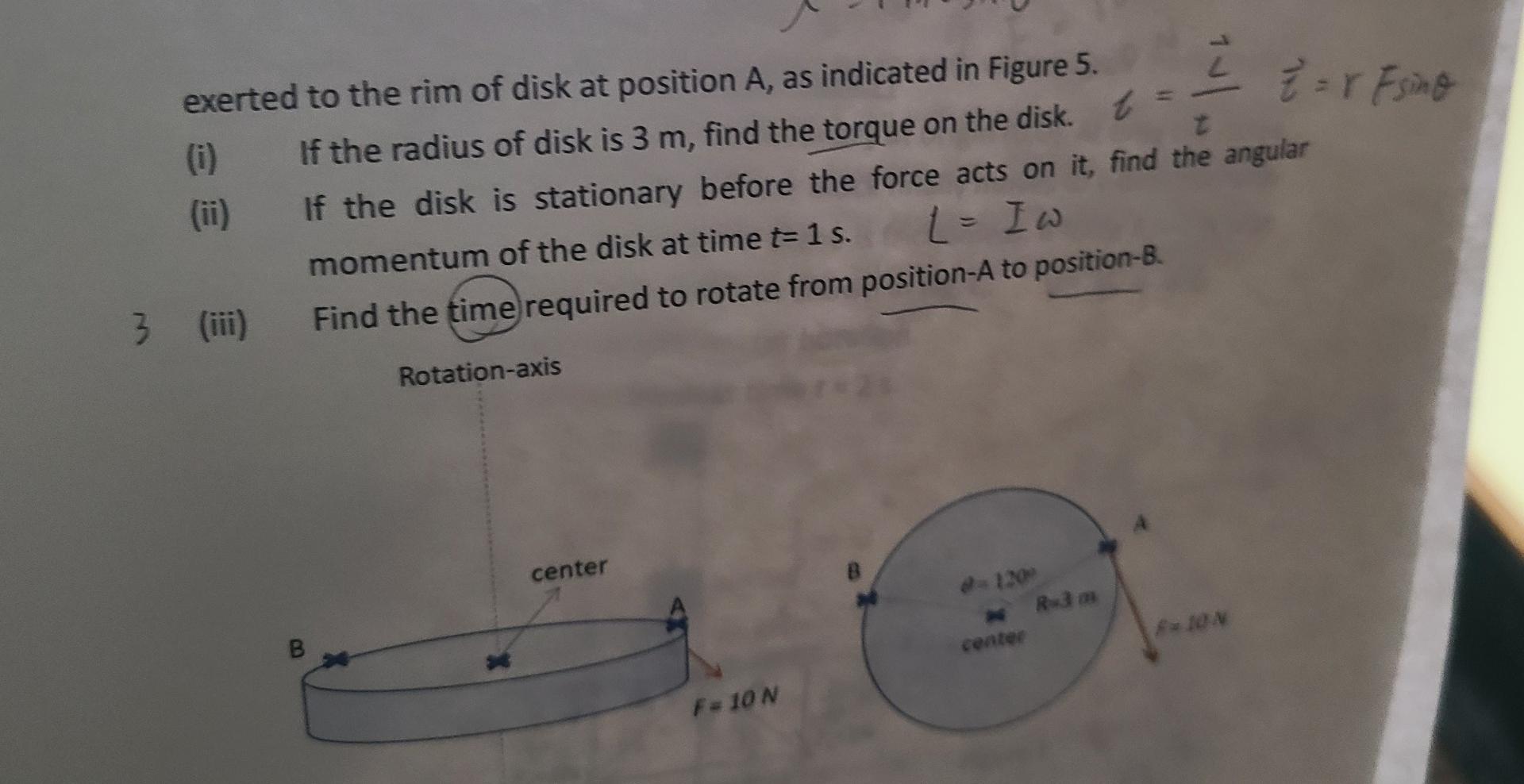 Solved а 5. A uniform 2kg-rigid-disk is rotated around its | Chegg.com