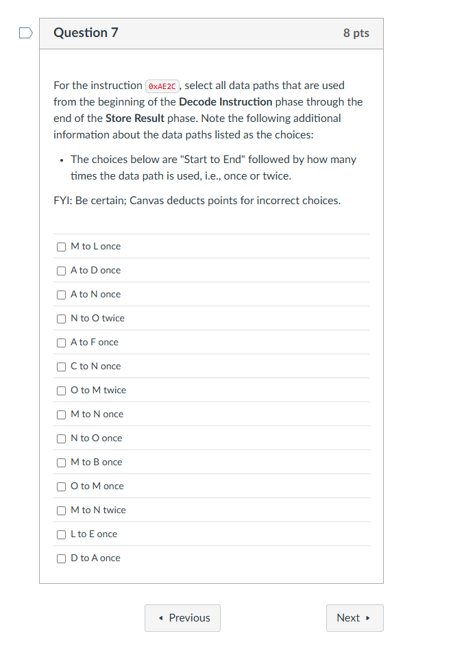 Solved For the instruction @xAE2C, ﻿select all data paths | Chegg.com