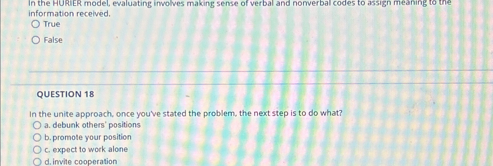 Solved In the HURIER model, evaluating involves making sense | Chegg.com