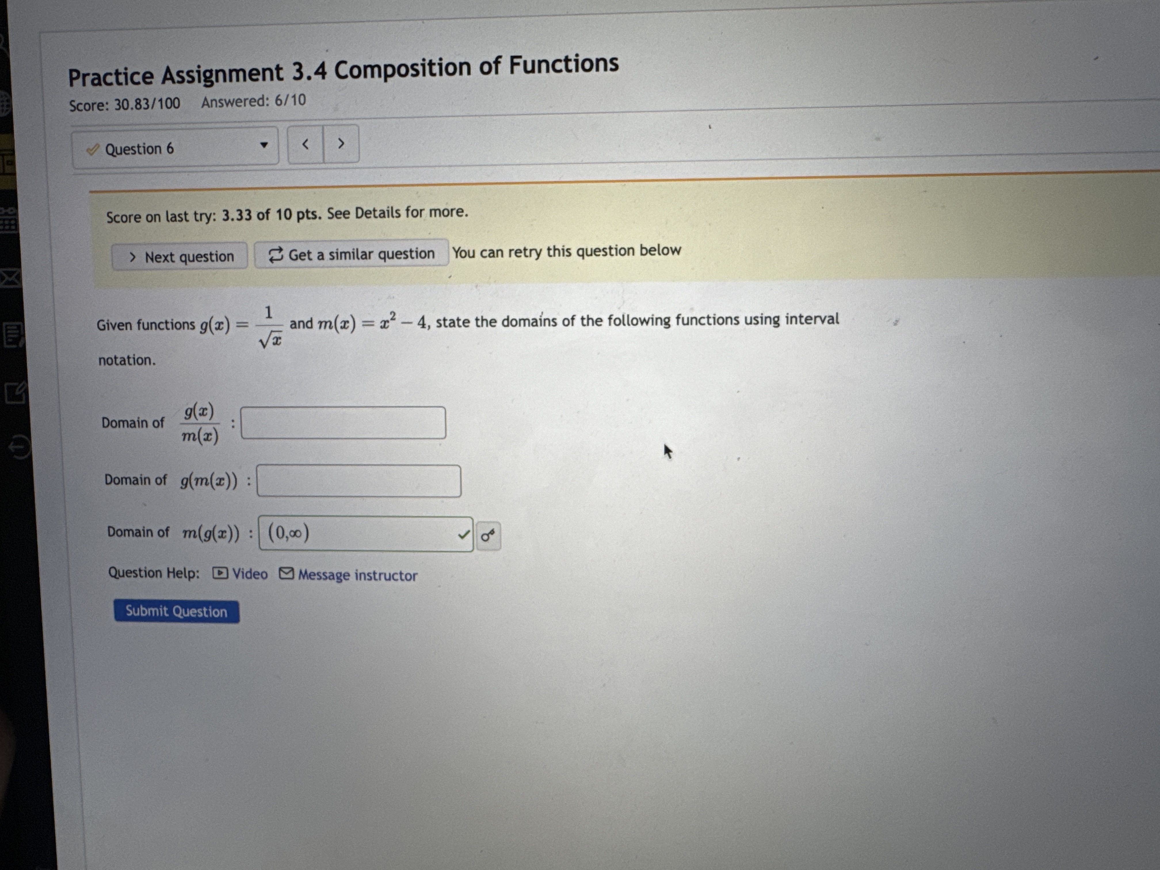 Solved Given functions g(x)=1x2 ﻿and m(x)=x2-4, ﻿state the | Chegg.com
