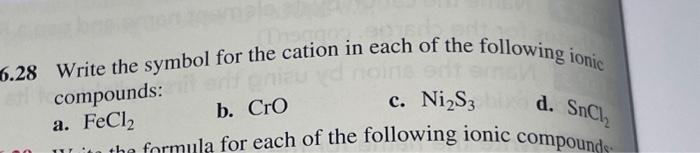 Solved 28 Write the symbol for the cation in each of the | Chegg.com