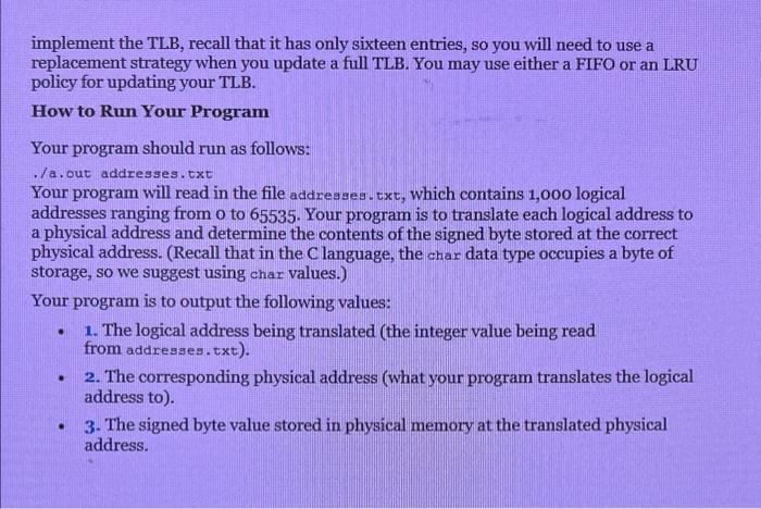 Solved Programming Projects Designing a Virtual Memory | Chegg.com