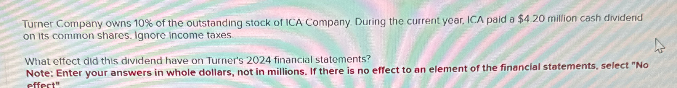 Solved Turner Company owns 10% ﻿of the outstanding stock of | Chegg.com