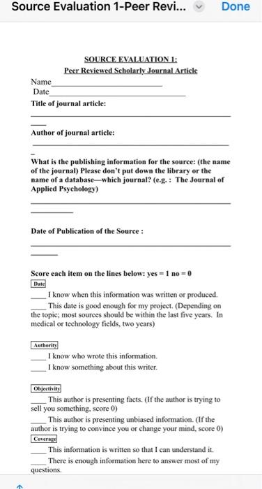 SOURCE EVALUATION 1: Peer Reviewed Scholarly Journal | Chegg.com