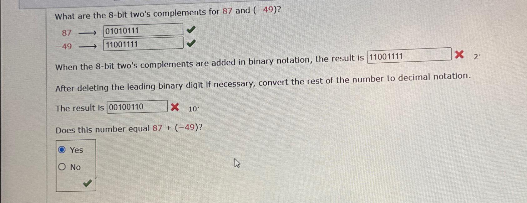 Solved What are the 8-bit two's complements for 87 ﻿and | Chegg.com