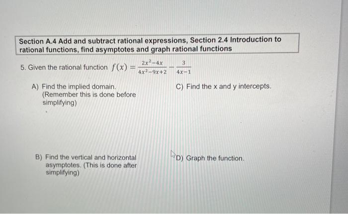 Solved Section A.4 Add and subtract rational expressions, | Chegg.com