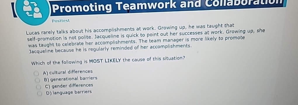 Solved Promoting Teamwork and | Chegg.com