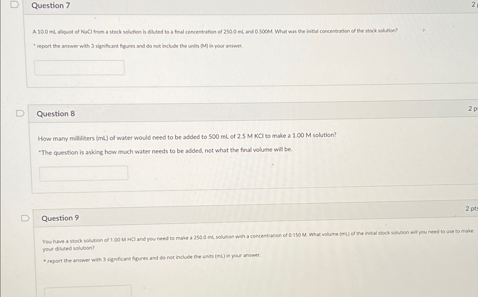 Solved Question 72A 10.0mL ﻿aliquot of NaCl from a stock | Chegg.com